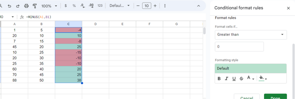 How to Find the Difference Between Columns in Google Sheets