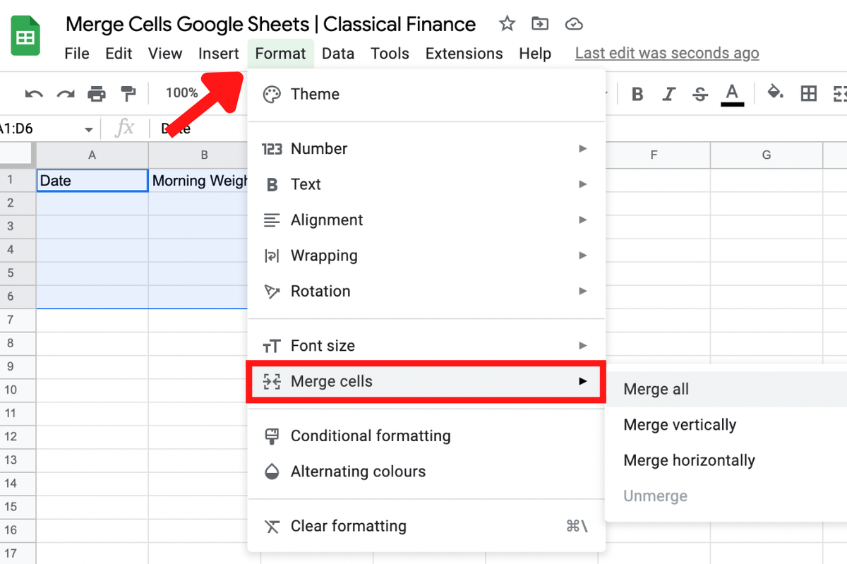 How to Merge Cells in Google Sheets | Classical Finance